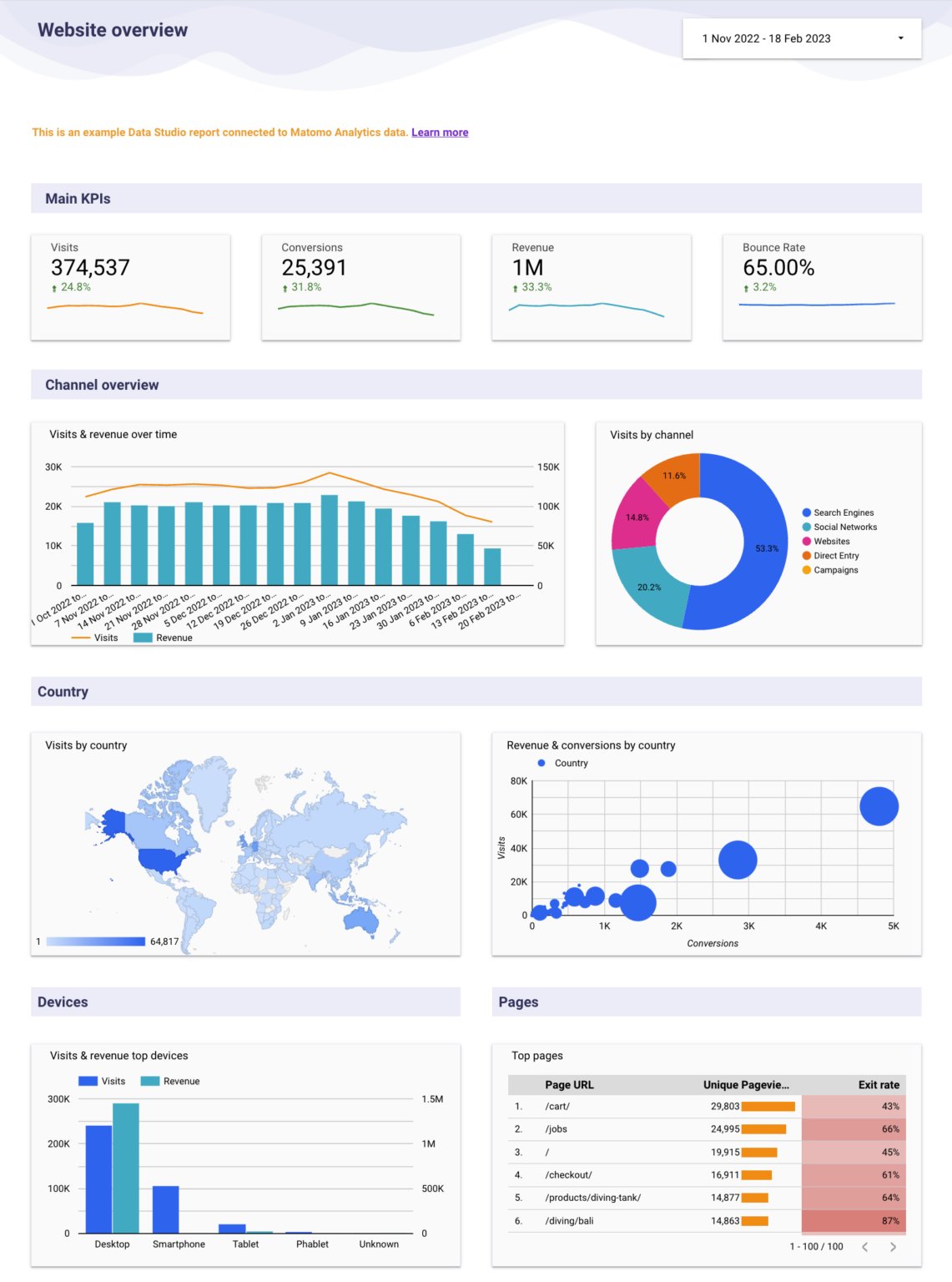 Matomo Analytics Looker Studio Dashboards Templates - VIU.one